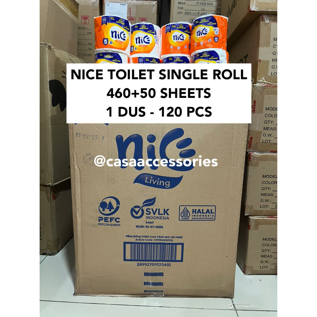 Jual Tissue Toilet Nice Bathroom Nice 460 + 50 3 Ply - 1 DUS ISI 120 ...