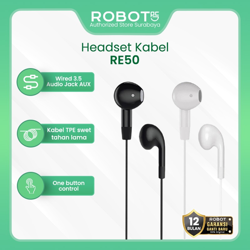 Jual ROBOT Earphone/Headset RE50 Android/iPhone Garansi Resmi 1 Tahun ...