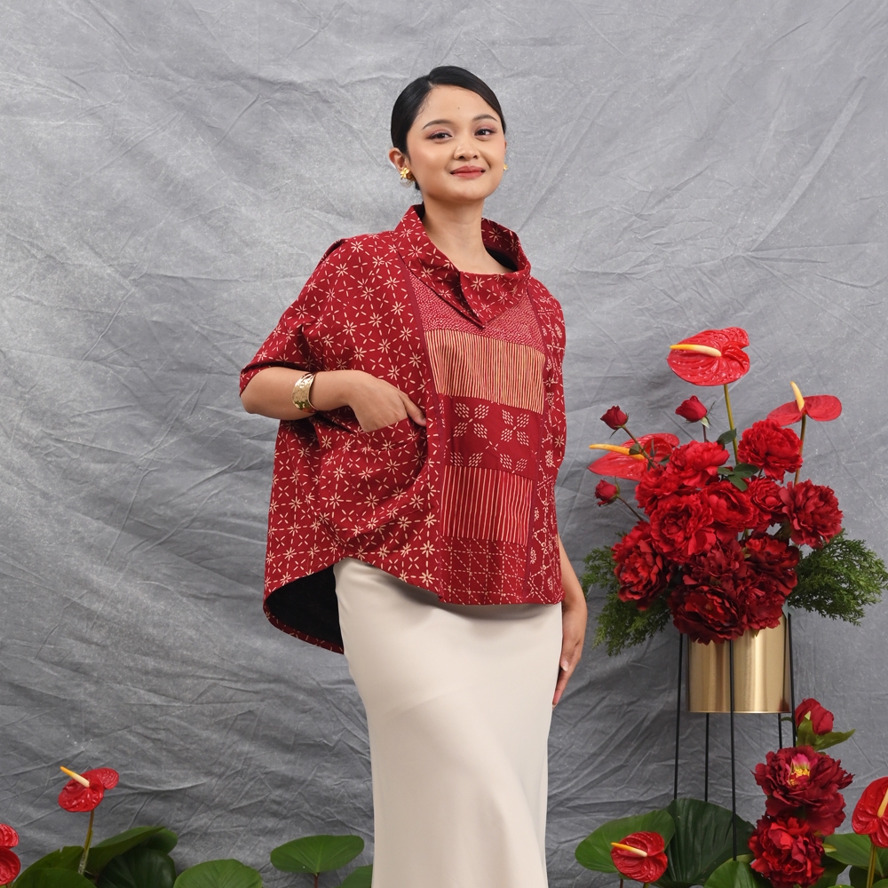 Jual NONA RARA - Wins Garut Merah T4477, Baju kerja batik blouse wanita ...