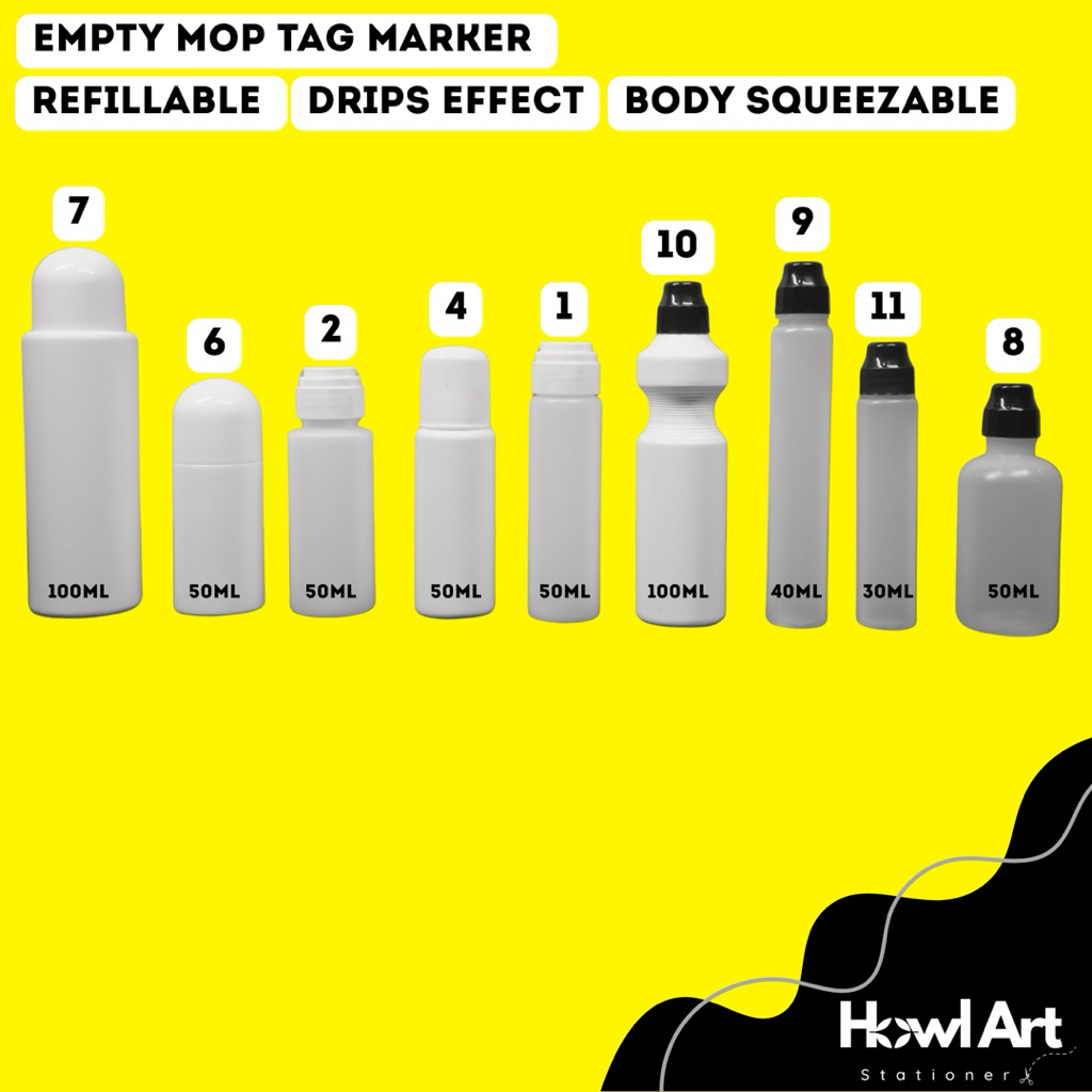 Jual Empty Mop Marker Refillable 30ml 40ml 50ml 100ml Squeezable Spidol ...