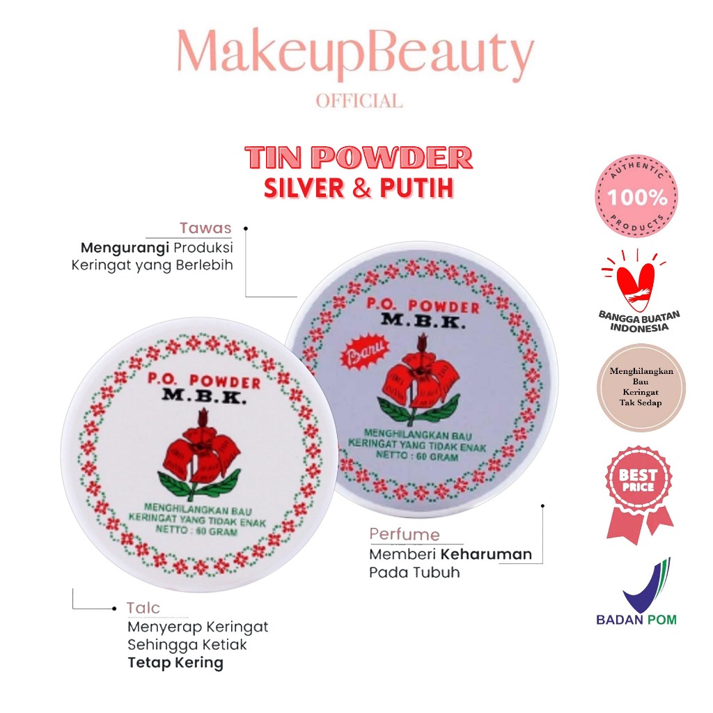 Jual MBK Powder Bedak Ketiak Tin Putih & Silver 60gr - Deodorant ...