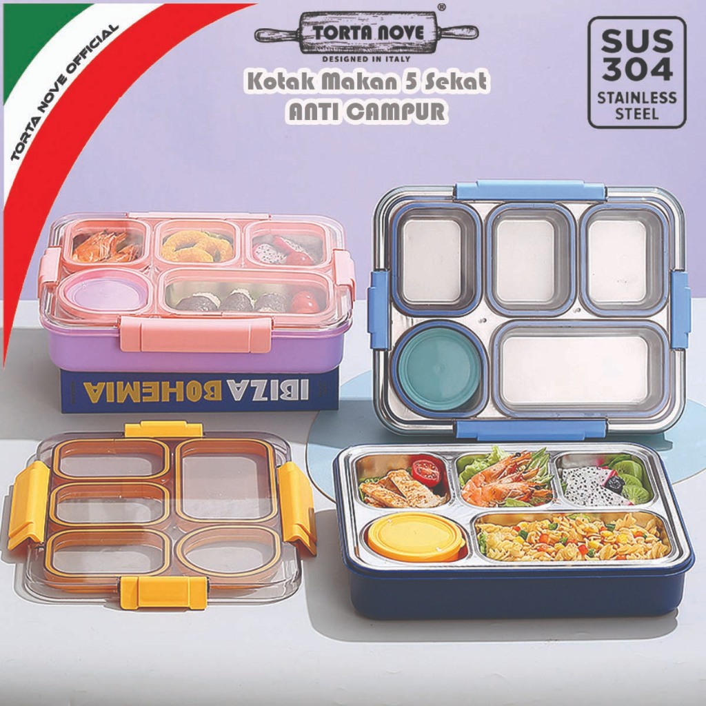 Jual Kotak makan stainless 304 anti tumpah 5 sekat Lunch Box anti ...
