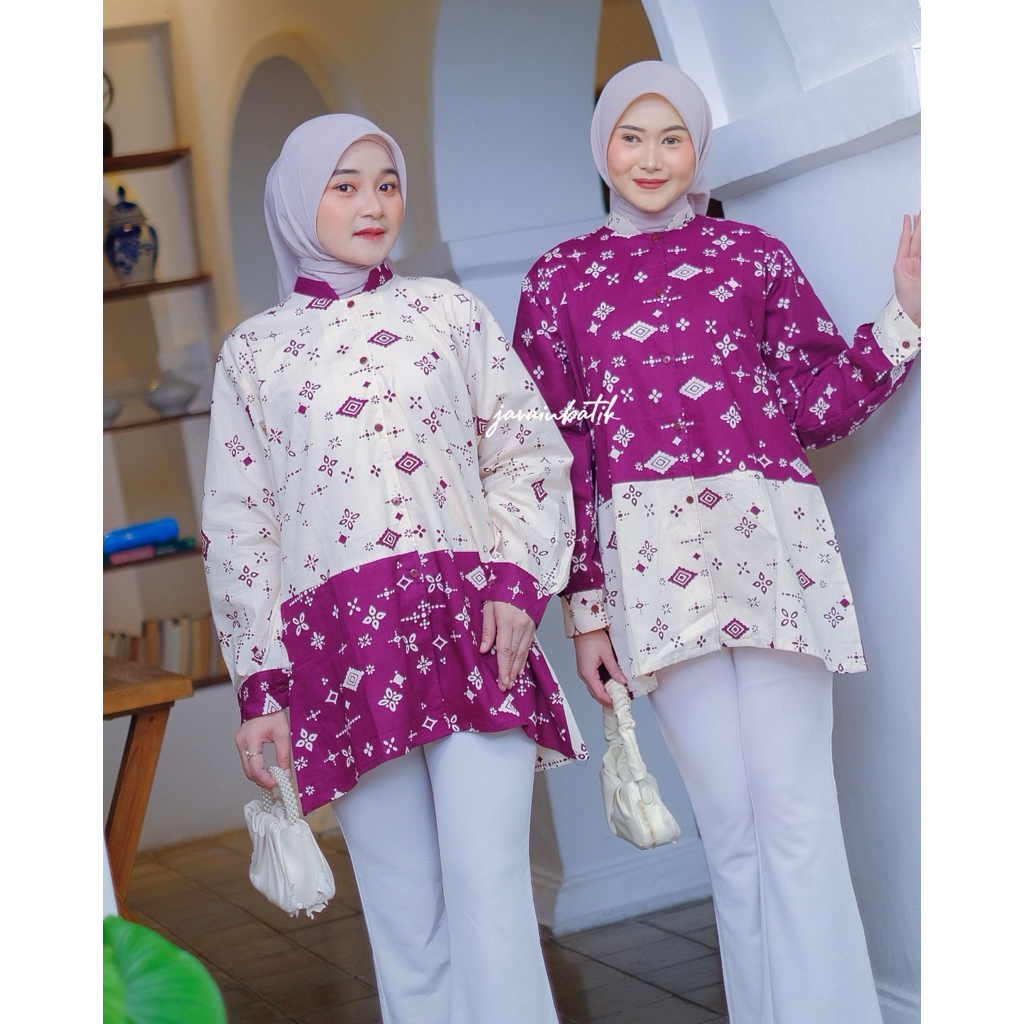 Jual javainbatik - SET BATIK CAP ORIGINAL WARNA MAGENTA - atasan wanita - tunik batik wanita ...