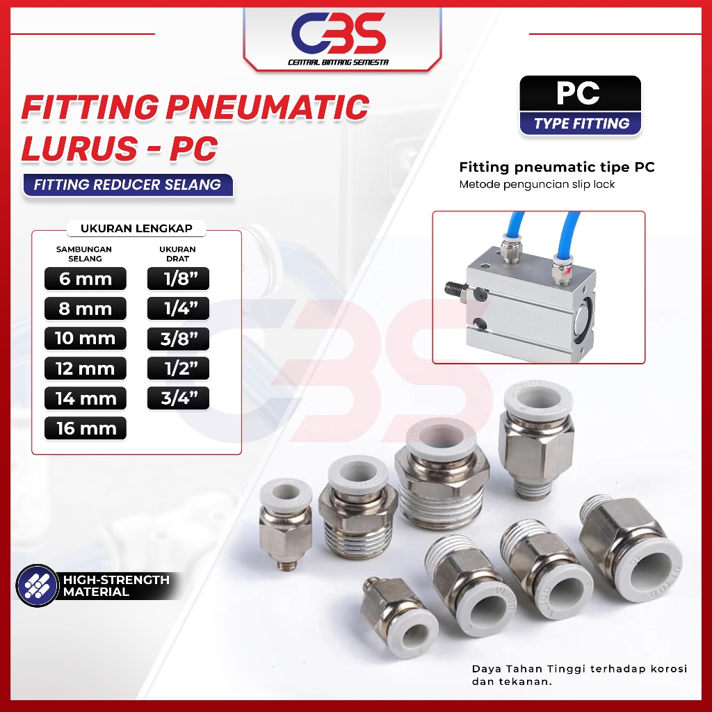 Jual Konektor Fitting Lurus Selang angin Slip lock Pneumatic Drat Luar ...