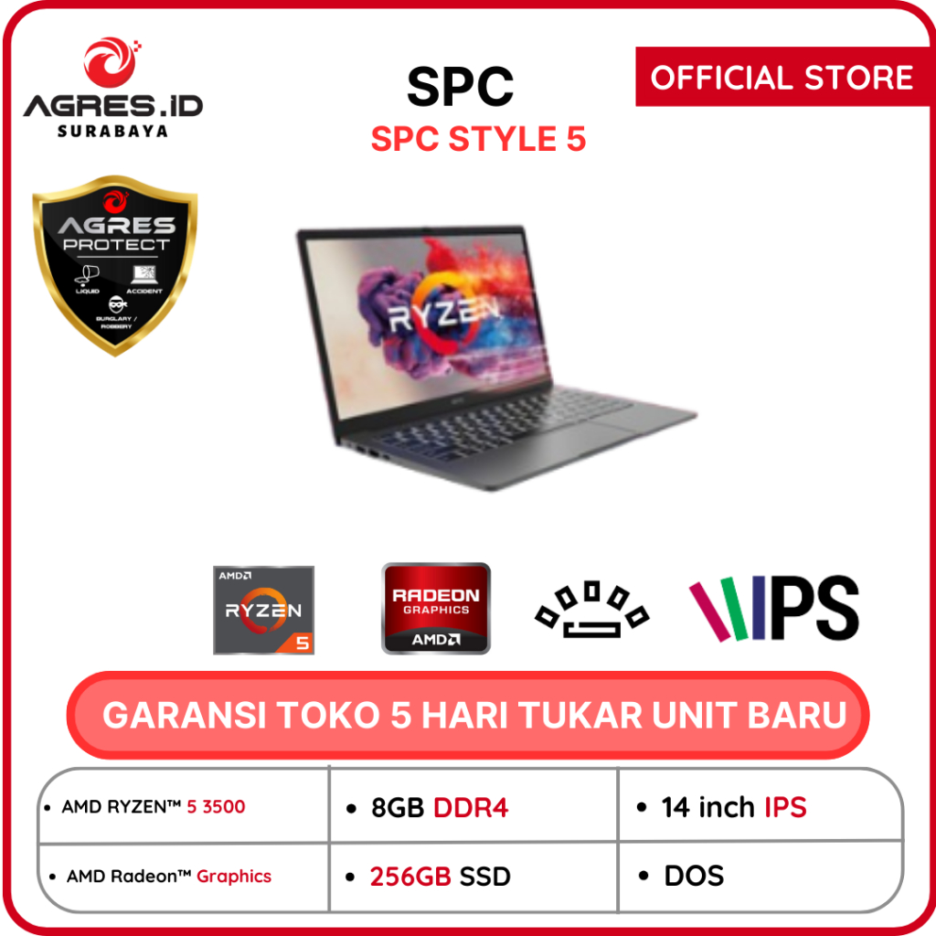 Jual Laptop Ryzen 5 SPC Style 5 AMD Ryzen 5 3500 8GB 256GB SSD 14FHD ...