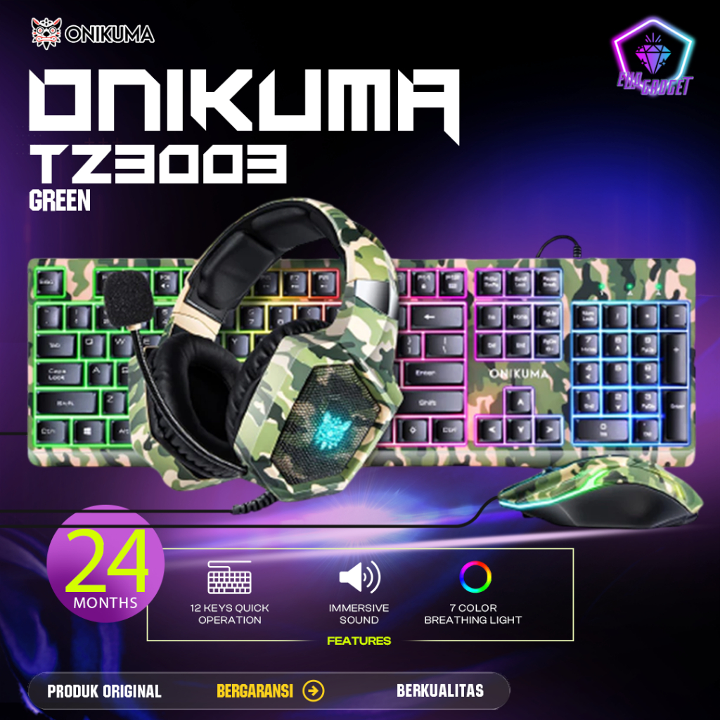 Jual ONIKUMA TZ3003 Paket Gaming 3 In 1 Dengan K8 Kamuflase Hijau Set ...