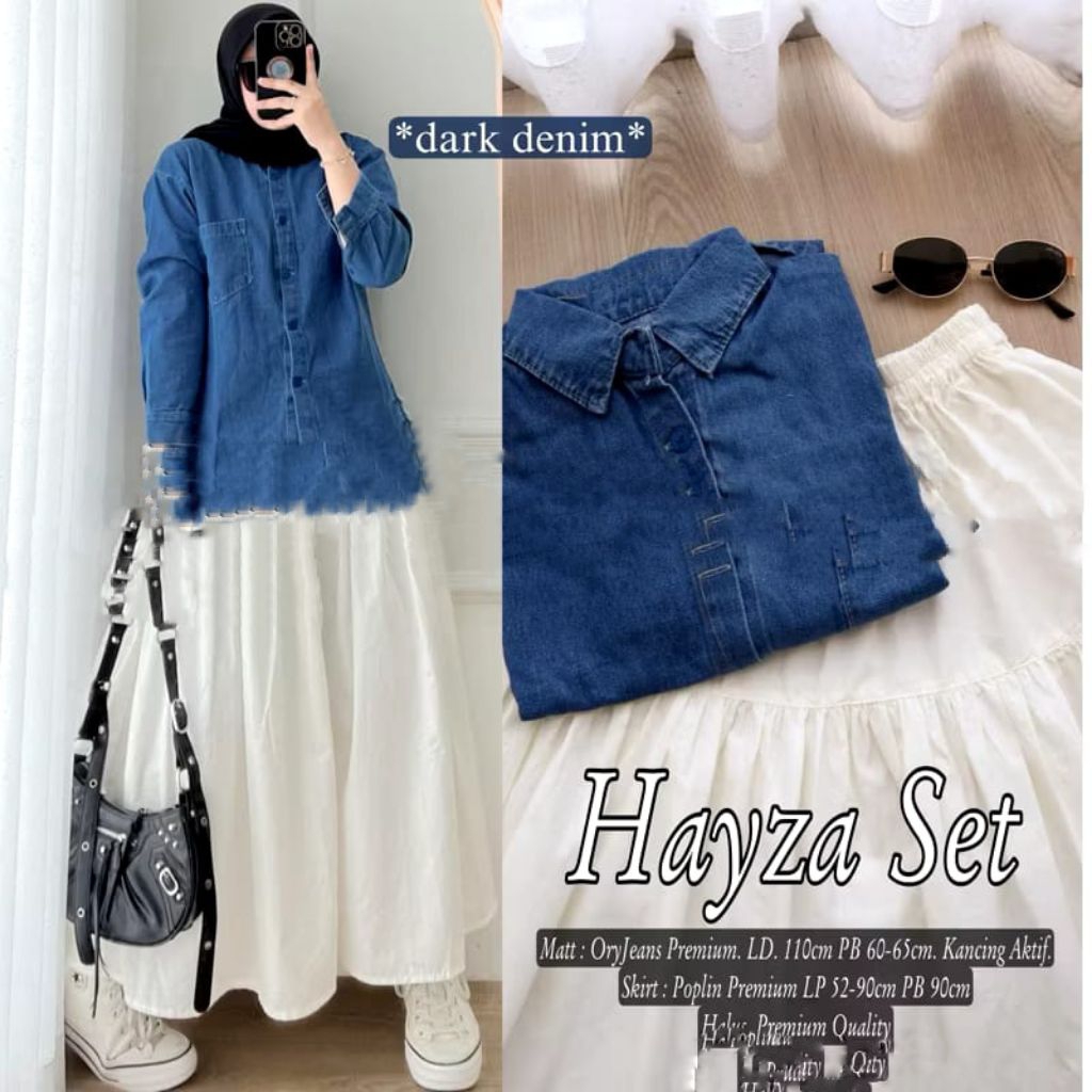 Jual Hayza Set Rok Bawahan Poplin Putih White Polos Atasan Jeans Denim ...