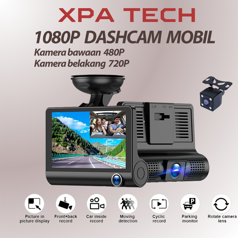 Jual HD 1080P Dashcam Mobil 3 Lens Camera 4 Inch Screen Dash Cam Night ...