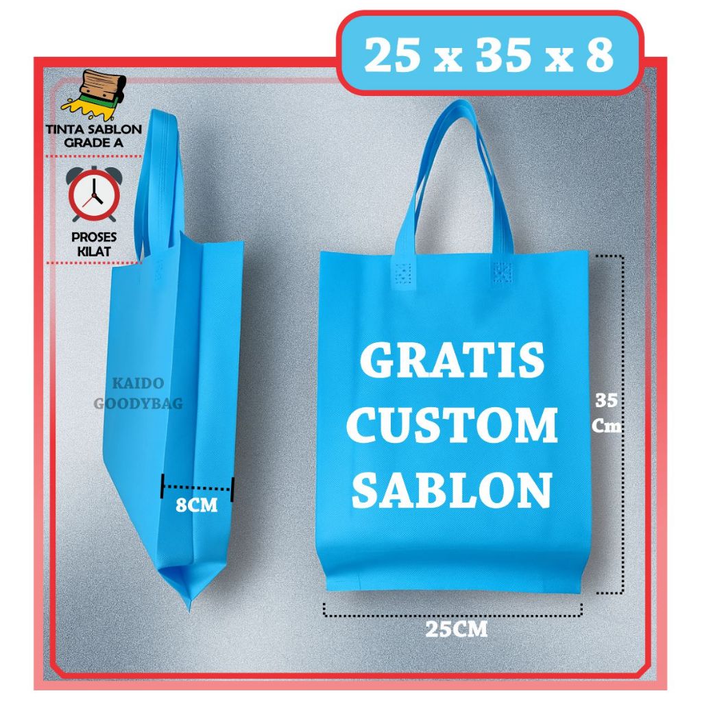 Jual Tas Spunbond Custom Sablon 25x35x8 Goodie Bag Tas Kain Belanja Sablon Tas Souvenir Tas ...
