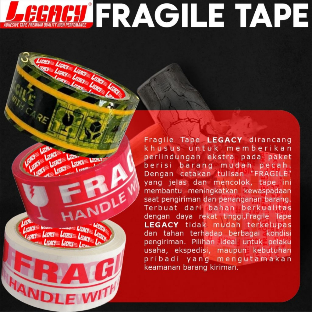 Jual Lakban Fragile / OPP Adhesive Tape Fragile Legacy 45mm (1 Carton ...