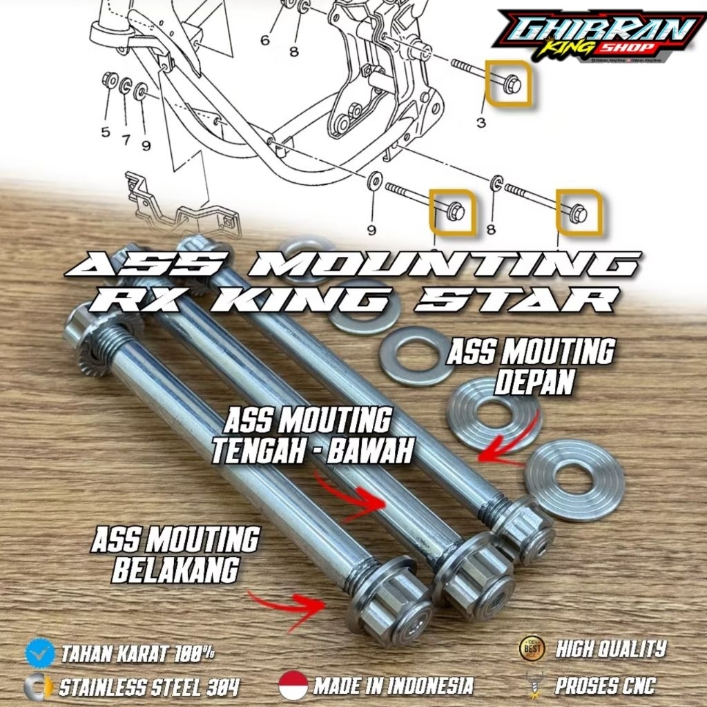 Jual AS Mounting Mesin RX KING RX K Rangka Mesin Stainles CNC Mur Star ...