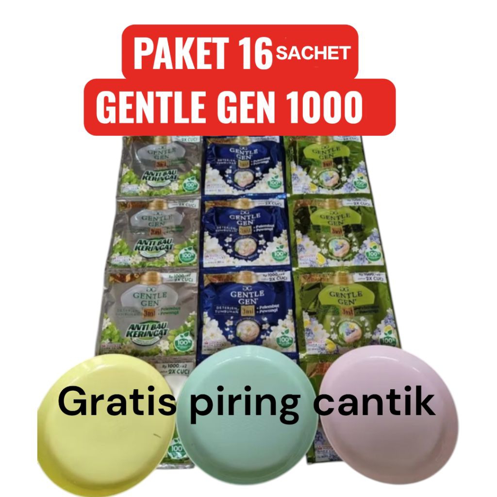 Jual 16 SACHET GENTLE GEN KEMASAN 1000 Gratis piring sabun detergen ...