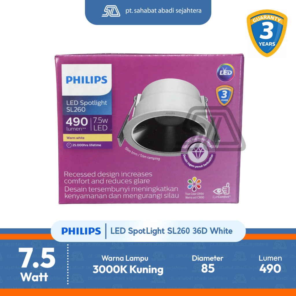 Jual Philips Lampu LED SpotLight SL260 7.5W 36D White Kuning 3000K ...