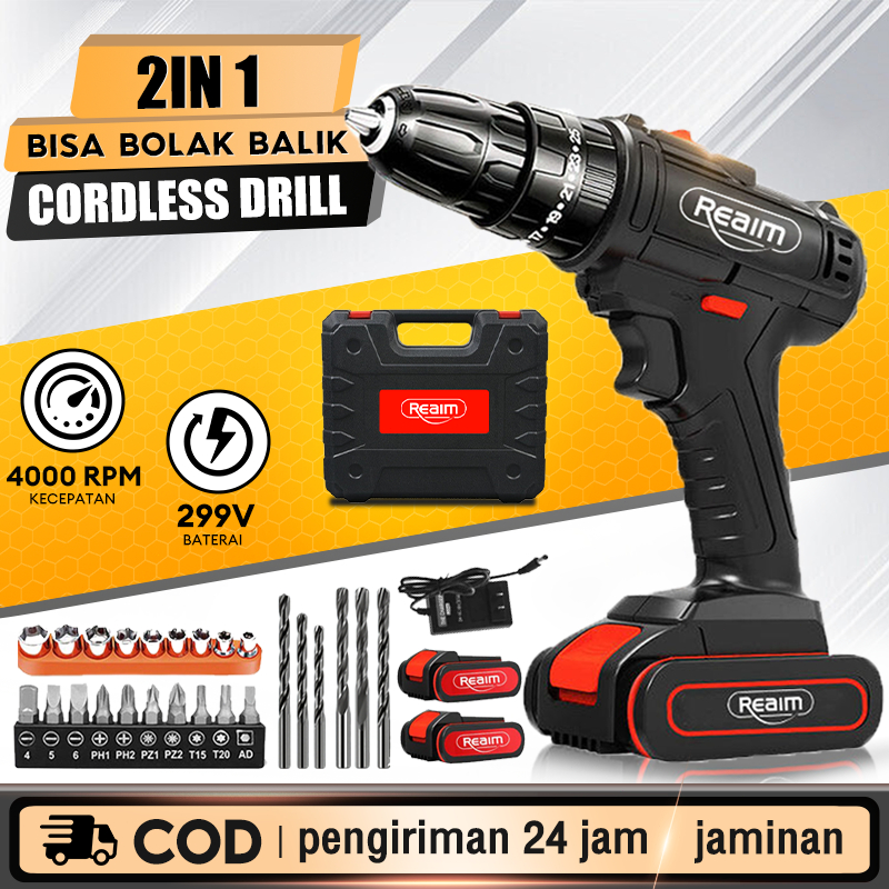 Jual REALM Bor Baterai Bor Cas Bor Listrik Bor 2 in 1 Cordless Electric ...