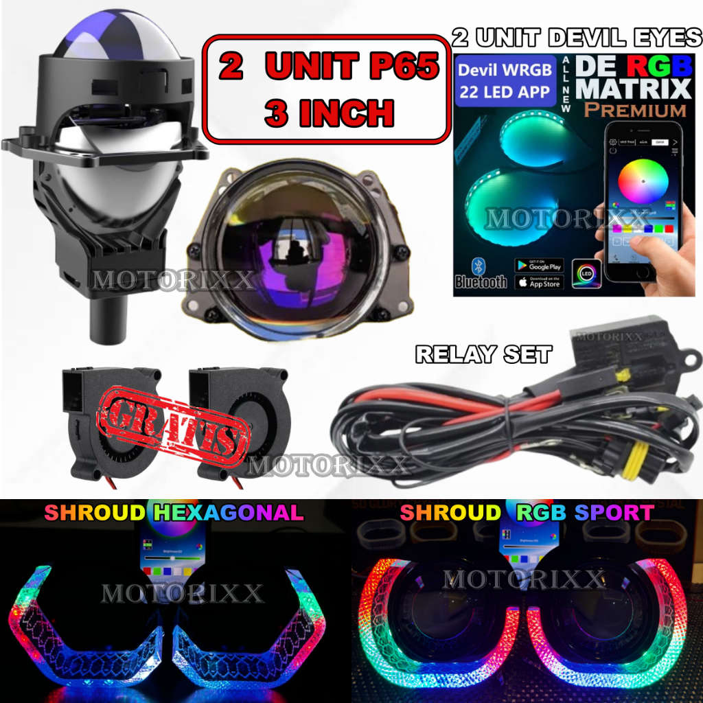Jual PAKET HEMAT DOUBLE BILED VINYX P65 3 INCHI PURPLE LENS 75 WATT SET ...