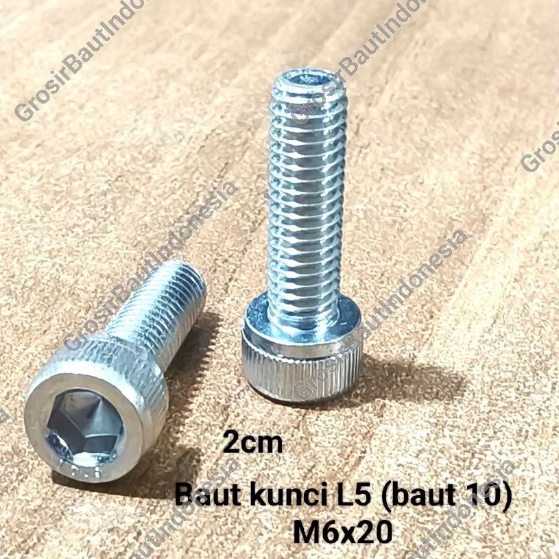 Jual (25-100pcs) Baut kunci L5 (baut 10) panjang 2cm M6x20 galvanis ...