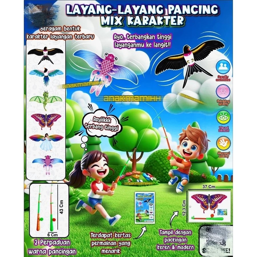 Jual Layang-Layang Pancing Karakter Anak Bisa Terbang Tinggi Tali ...