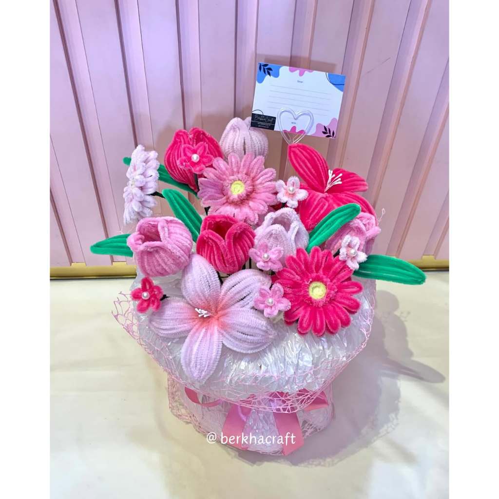 Jual Berkhacraft Buket Bunga Kawat Bulu Round Buket Pipe Cleaner Free ...