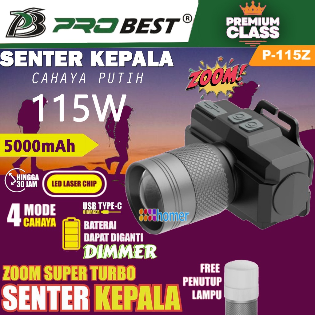 Jual PROBEST SENTER KEPALA HEADLAMP COB LED LASER CHIP 115Watt Cahaya ...