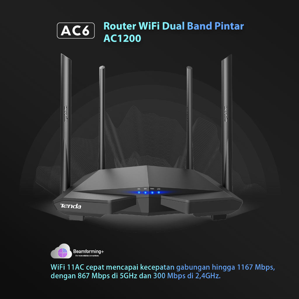 Jual Tenda AC6 WiFi5 Cerdas Router High Speed AC1200 Wireless Dual-band with Smart APP Support ...