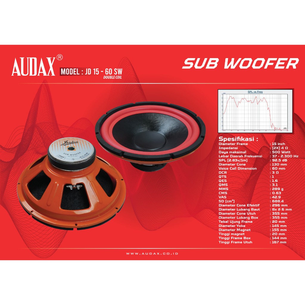 Jual Audax - Speaker Pasif 15'' JD 15- 60 SW Sub Woofer Double Voice ...