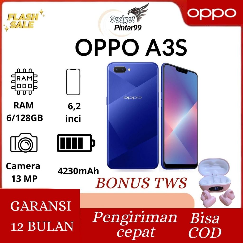 Jual Oppo A3S ((Free Tws)) 6/128GB bergaransi 12 Bulan BISA COD ...