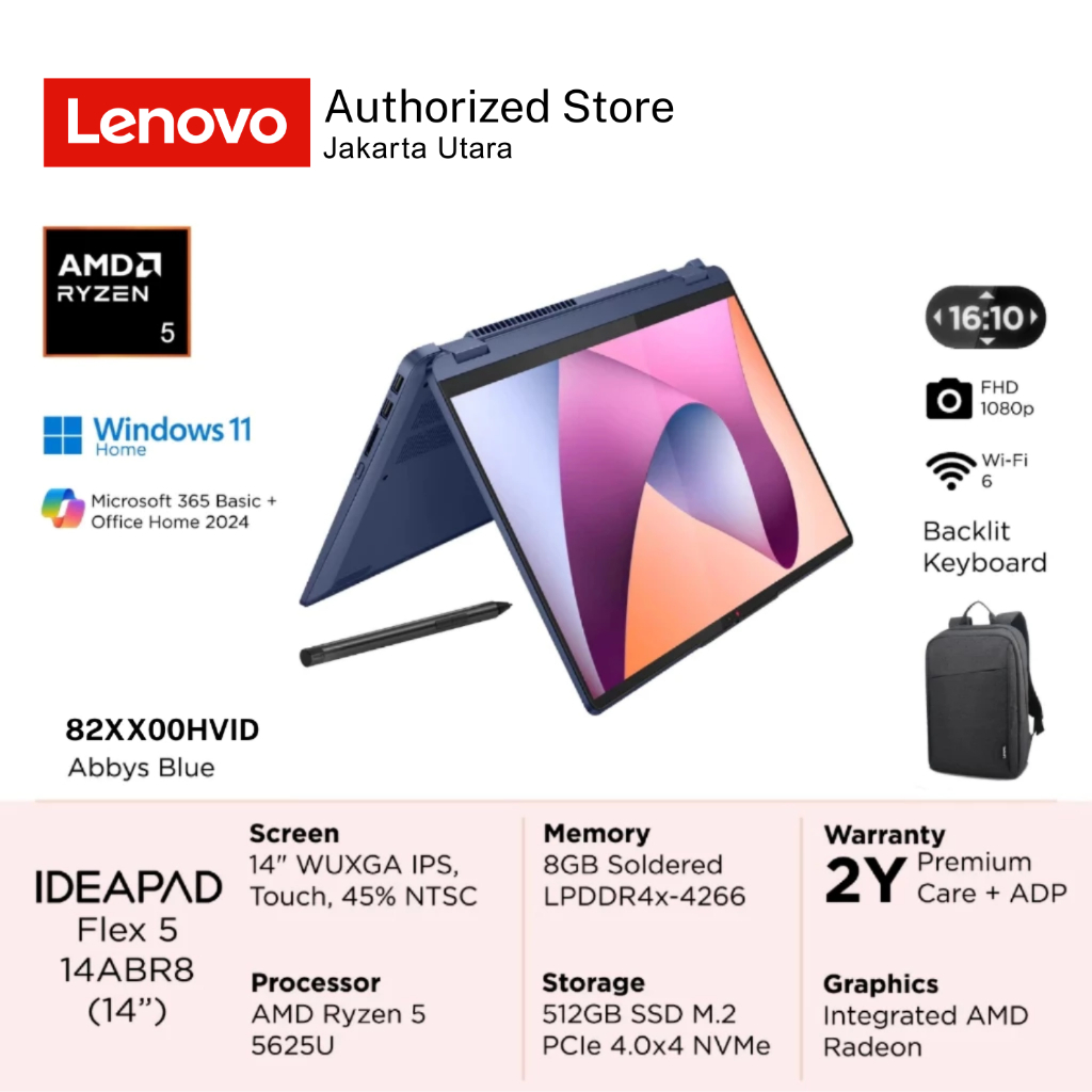 Jual Lenovo 2in1 IdeaPad Flex 5 14ABR8 AMD R5 5625U 16GB 512GB SSD 14" WUXGA IPS Glossy Touch ...