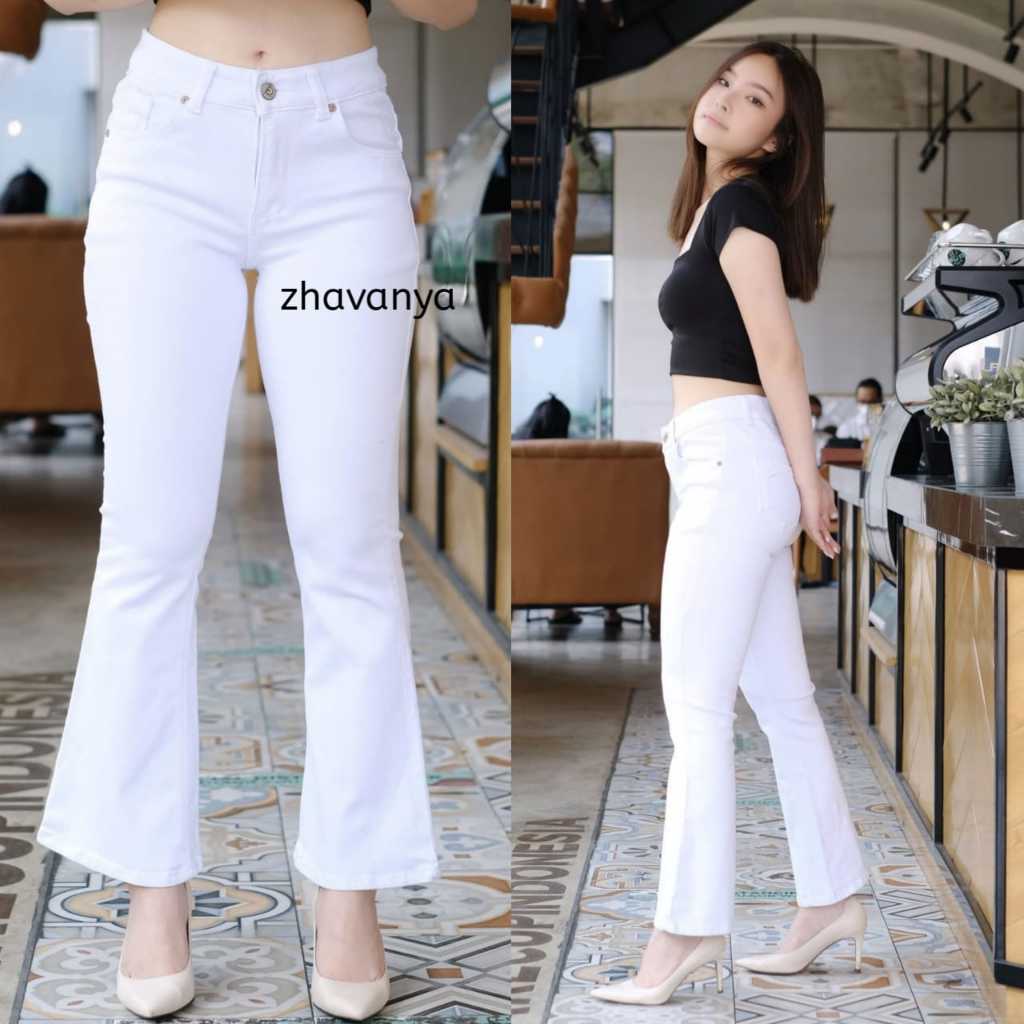 Jual Celana Jeans Cutbray Lipat Polos Putih Wanita-Celana Panjang Jeans-Celana Jeans Wanita ...