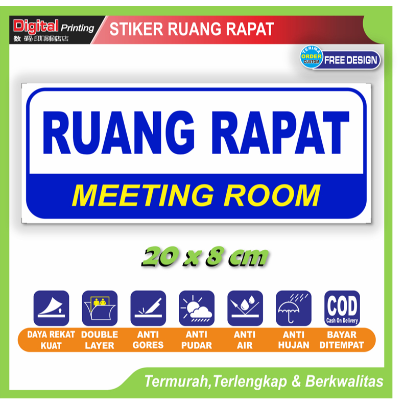 Jual Stiker tulisan ruang rapat meeting room sticker identitas ruangan ...