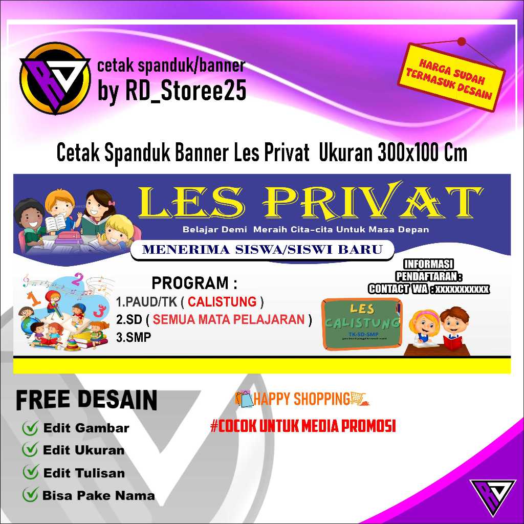 Jual Cetak Spanduk Banner Les Privat Ukuran 300x100 Cm | Shopee Indonesia