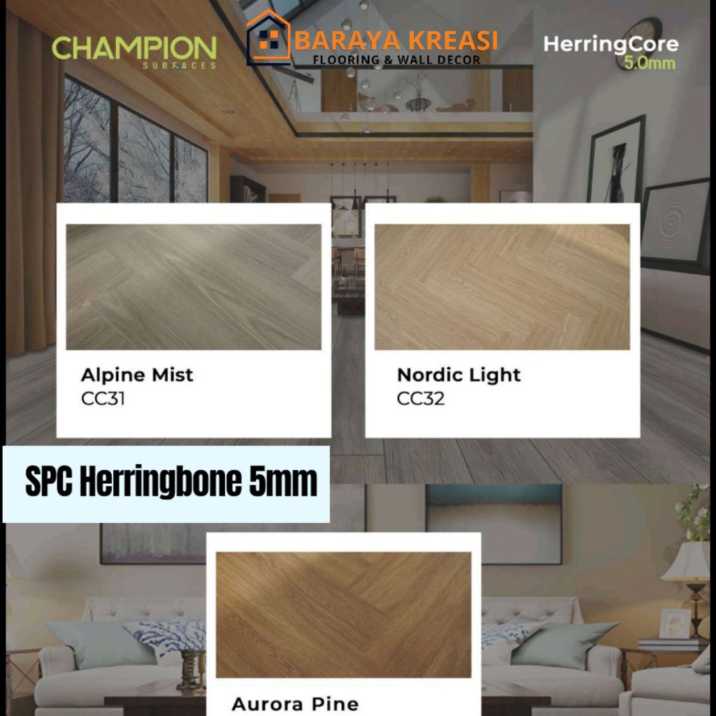 Jual CHAMPION SPC HERRINGCORE / HERRINGBONE 5MM 1,64M2 MOTIF KAYU ...