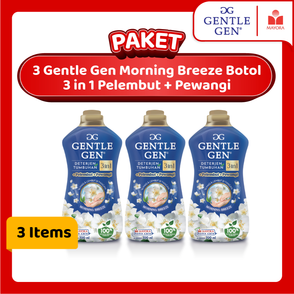 Jual Paket 3 Gentle Gen Morning Breeze Botol 3in1 Pelembut + Pewangi ...