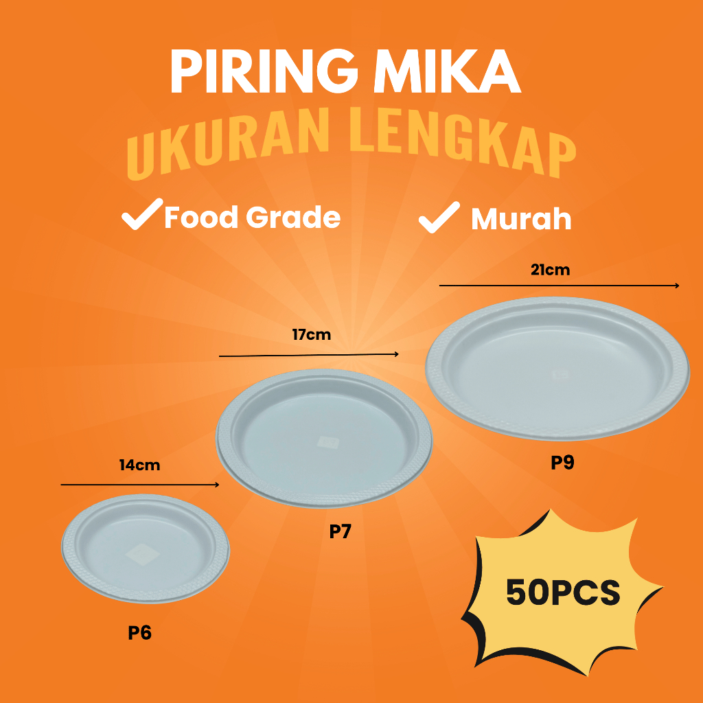 Jual (50PCS) Piring Mika Plastik Ukuran Lengkap | Piring Plastik Sekali ...