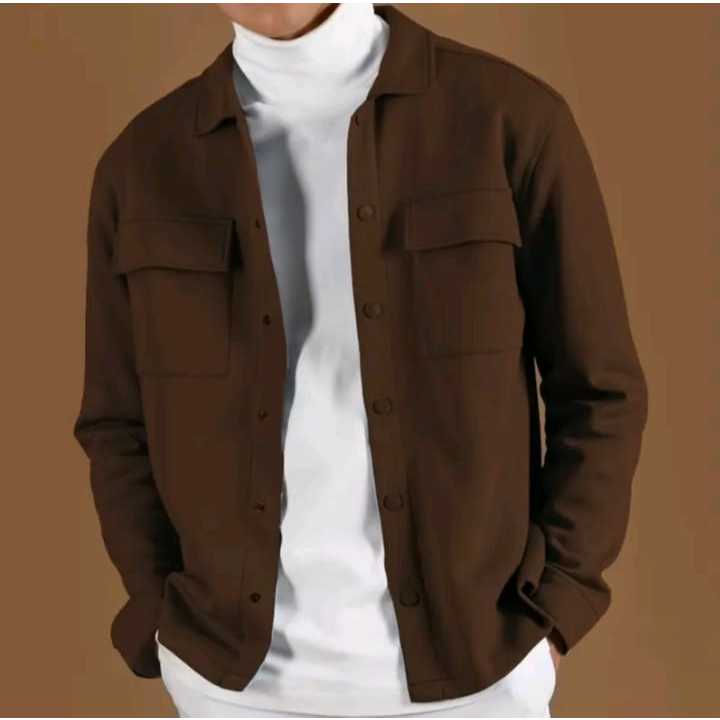 Jual Shacket Overshirt Kemeja Jaket Pria Coklat Casual Premium | Outer ...