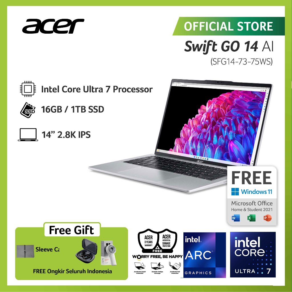 Jual (FREE HAND FAN & TWS) ACER LAPTOP SWIFT GO 14 WITH AI SFG14-73-75WS INTEL ULTRA 7 155H RAM ...