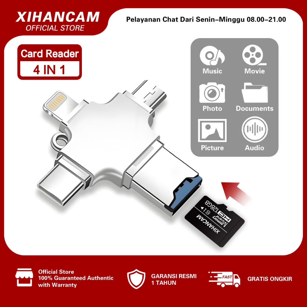 Jual XIHANCAM Pembaca Kartu Memori USB 4 In 1 Micro SD Card Reader OTG ...