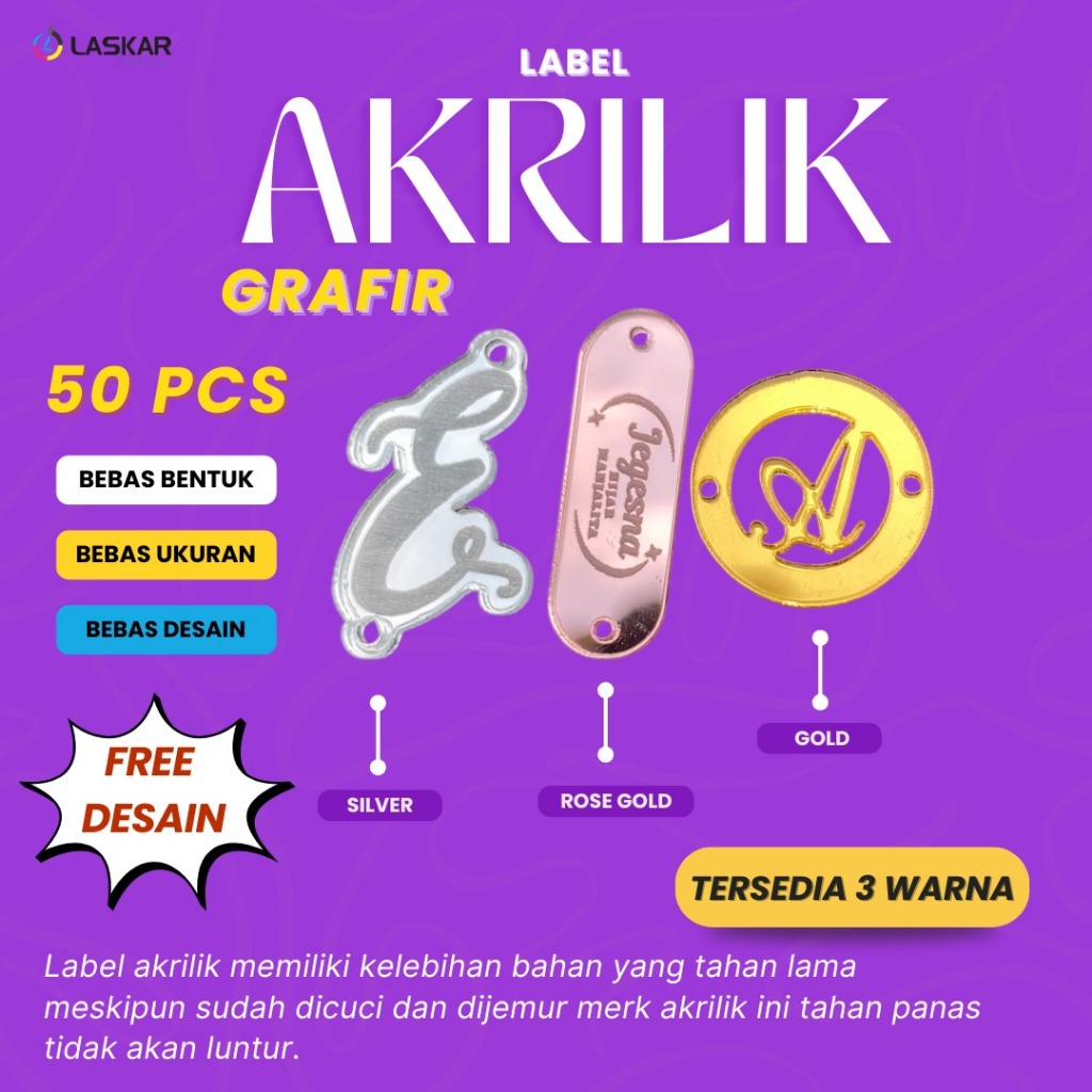 Jual label acrylic, minimal 50pcs label akrilik, akrilik cermin ...