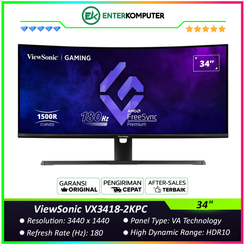 Jual ViewSonic VX3418-2KPC 34" UWQHD 180Hz HDR10 Curved Gaming Monitor ...