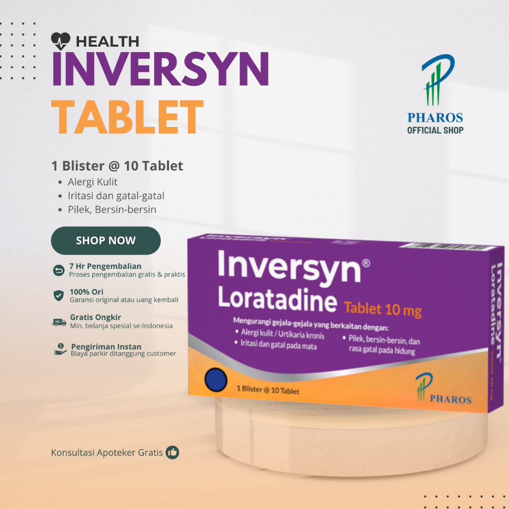 Jual Inversyn 10 Tablet / Obat Gatal / Obat Alergi / Loratadine 10 mg ...