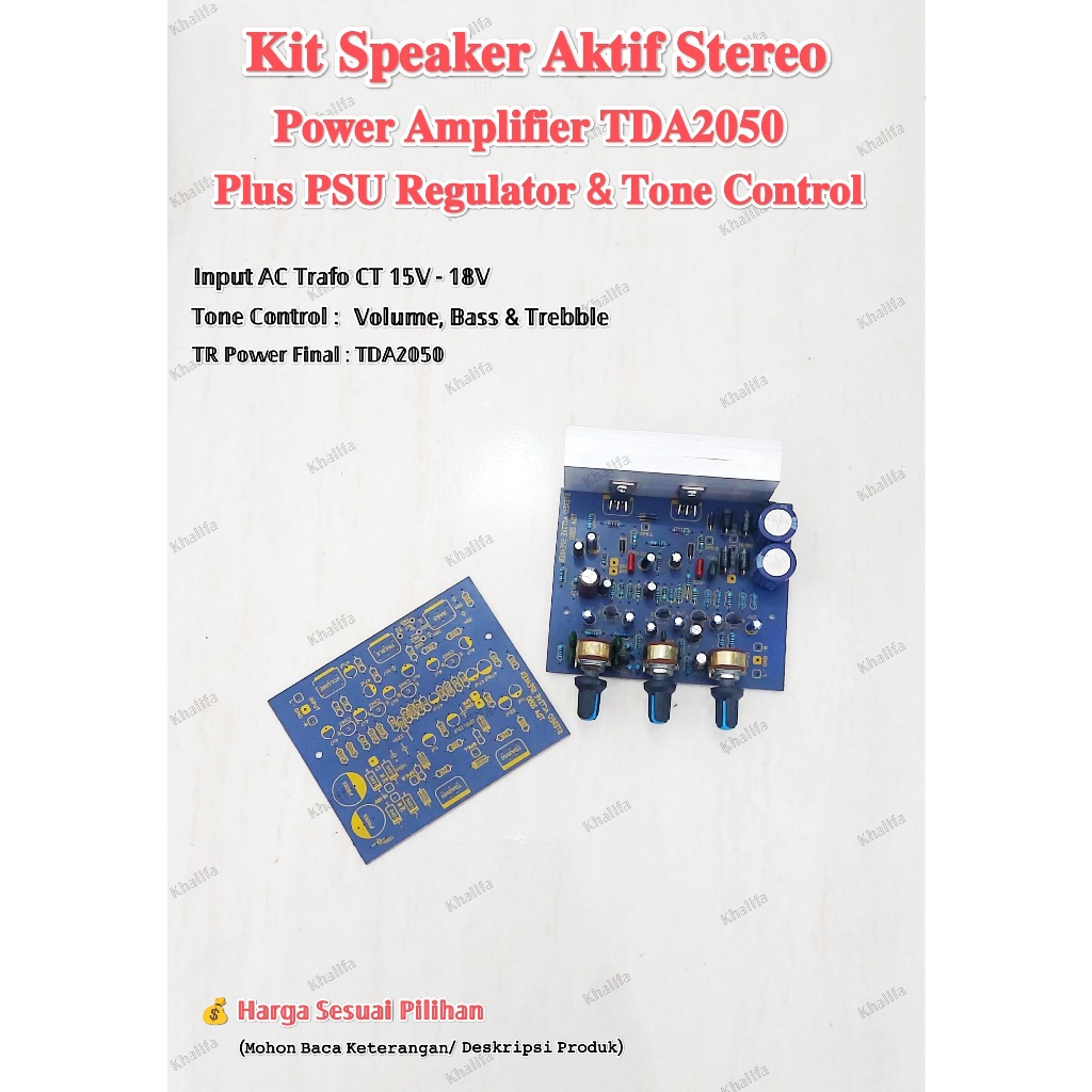 Jual PCB Kit Modul Speaker Aktif Power Amplifier Plus PSU Regulator dan Tone Control TDA2050 ...