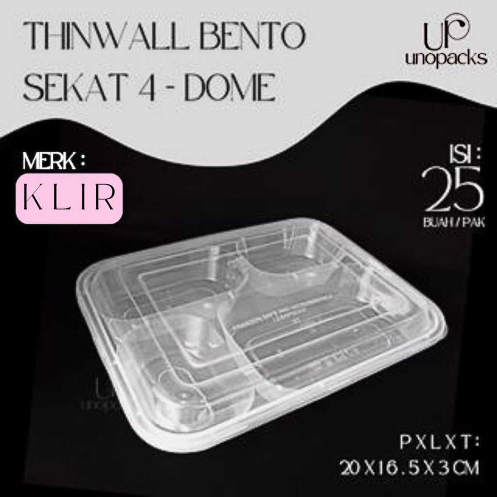 Jual THINWALL BENTO 4 SEKAT TUTUP DOME WADAH MAKANAN PLASTIK BENING ...