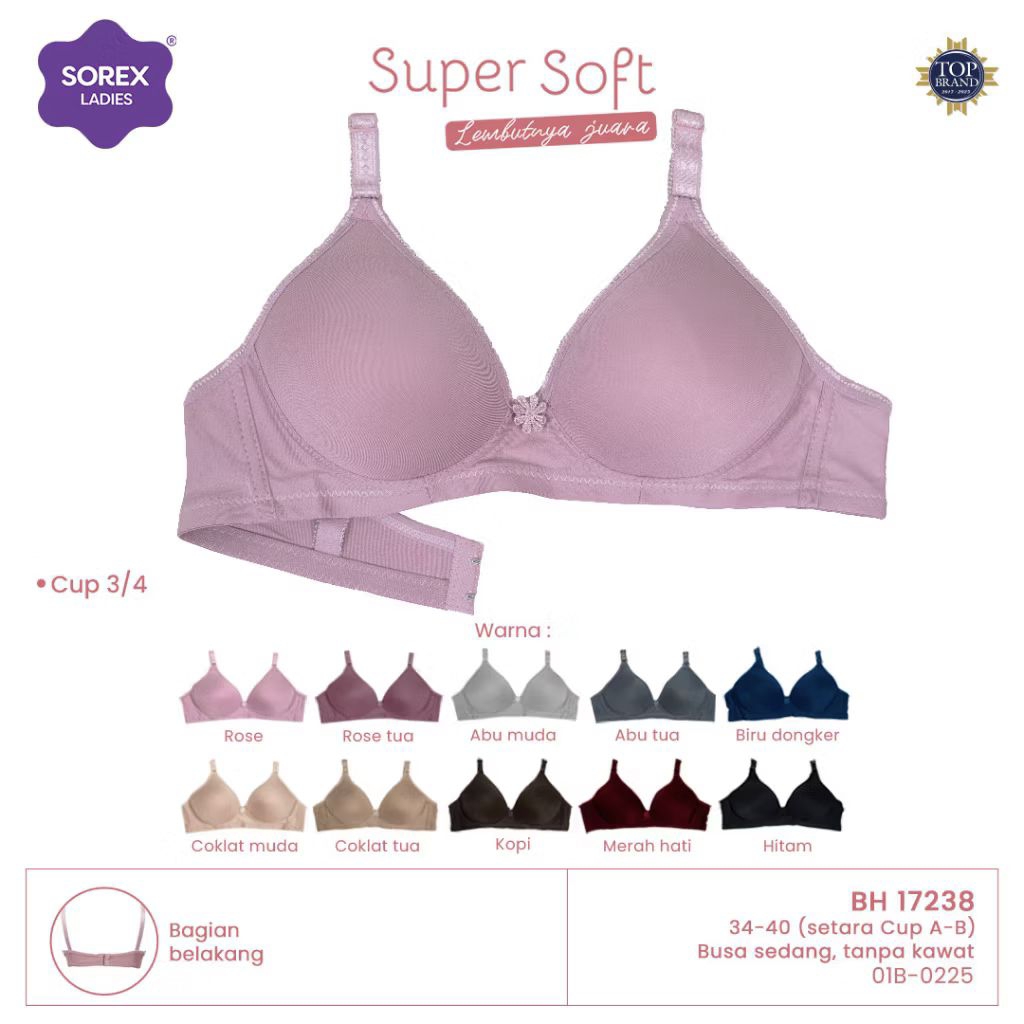 Jual Sorex 17238 Bra Tanpa Kawat Busa Sedang Kait 2 Bh Super Soft Cup A ...