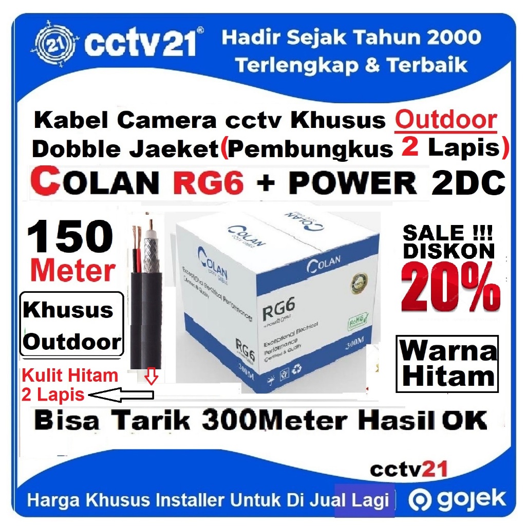 Jual Kabel Camera cctv Coaxial Spcial Outdoor COLAN RG6+Power 2DC Doble ...