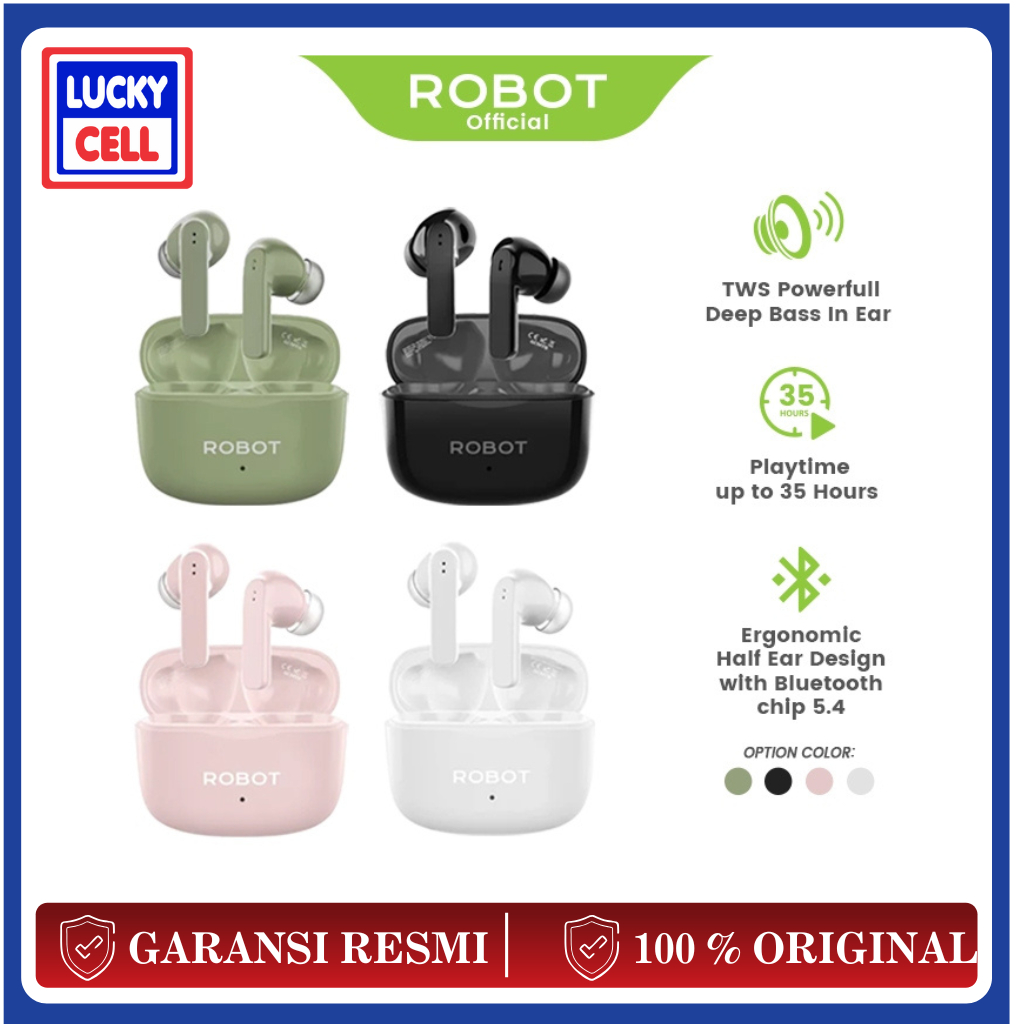 Jual ROBOT T70E TWS Wireless Earbuds Bluetooth 5.4 Powerfull Bass ...