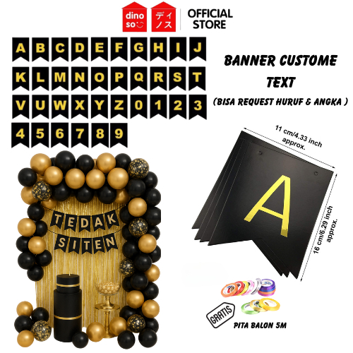 Jual DINOSO Banner Huruf Segilima Hitam Putih Gold Custom Tulisan Bebas ...