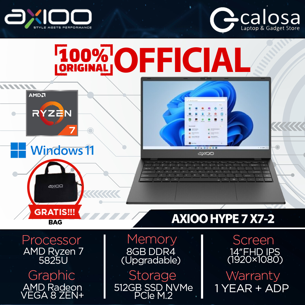 Jual Axioo Hype 7 AMD X7-2 Ryzen 7 5825U RAM 16GB SSD 512GB 14" FHD IPS Windows 11 | Shopee ...