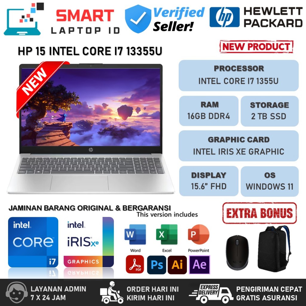 Jual Laptop HP 15 Intel Core i7 1355U 16GB 1TB SSD FHD IPS Backlit ...