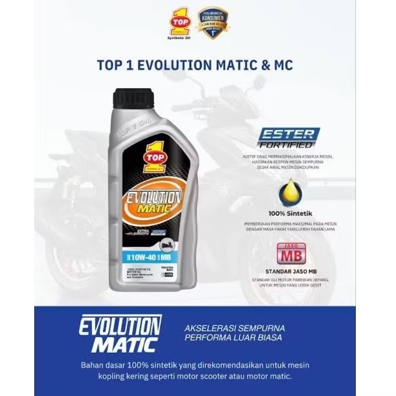 Jual OLI MOTOR MATIC TOP 1 EVOLUTION MATIC 10W40 1 LITER ORI | Shopee ...