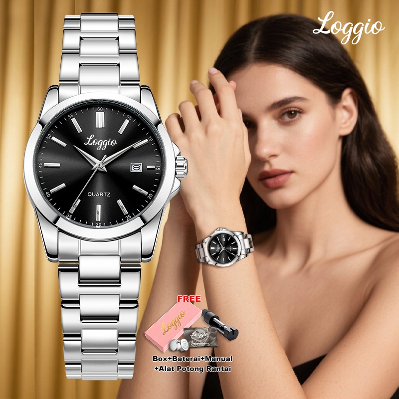 Jual Loggio Jam Tangan Wanita Rantai Kecil Kekinian Dial Bulat ...