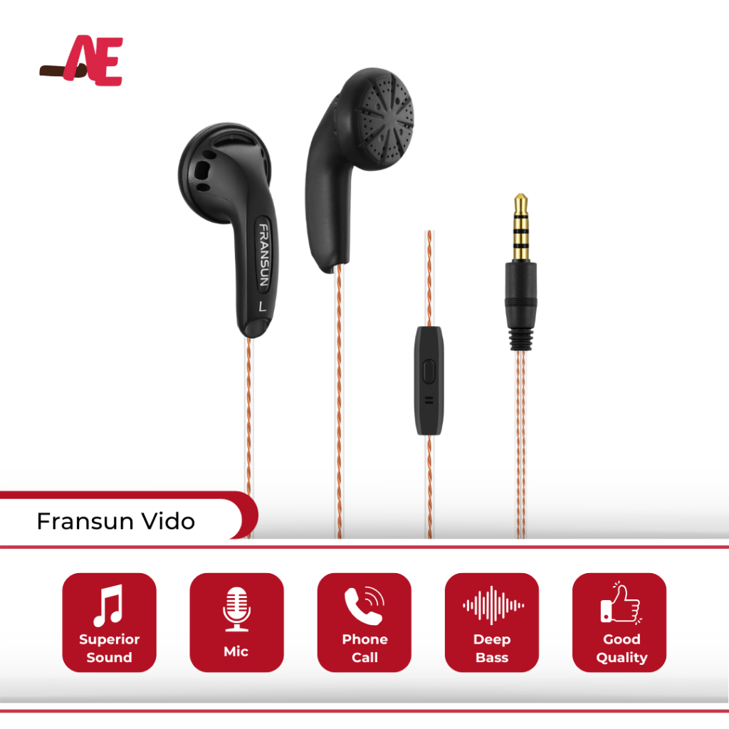 Jual Fransun Earphone with Mic Silver Brown Cable High Purity Earbud ...